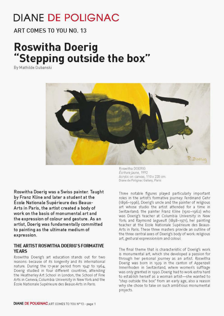 Roswitha Doerig - Artist - Diane de Polignac Gallery